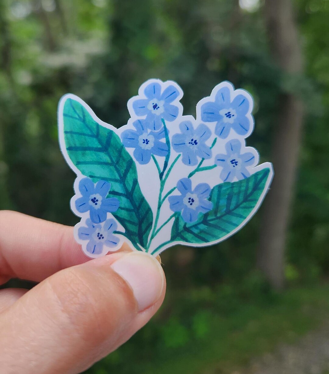 Blue Wildflower Sticker 2 X 2 Inches, Waterproof Sticker for Cup, Matte ...