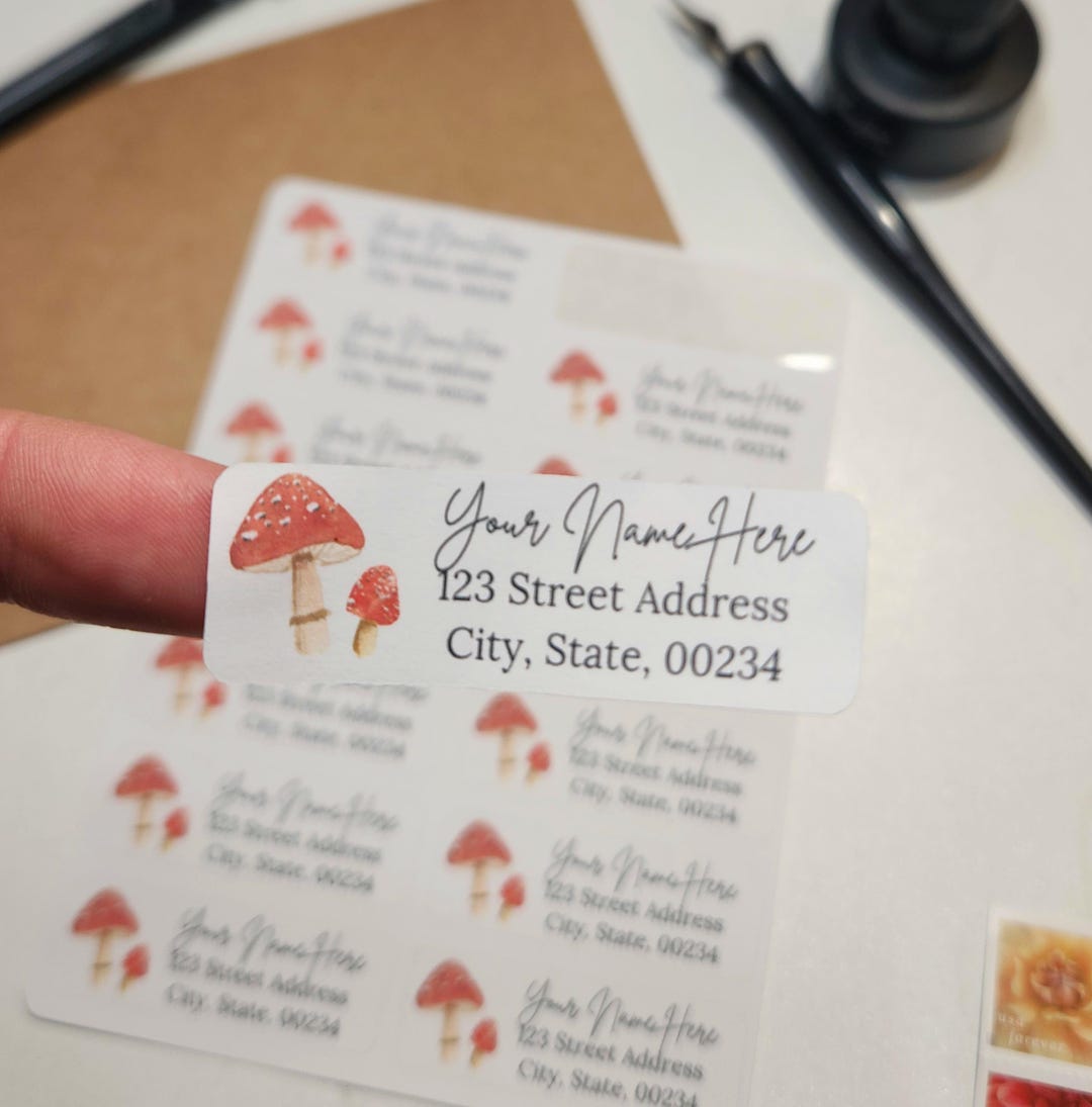 Return Address Labels Mushroom Design, Custom Return Address Waterproof ...