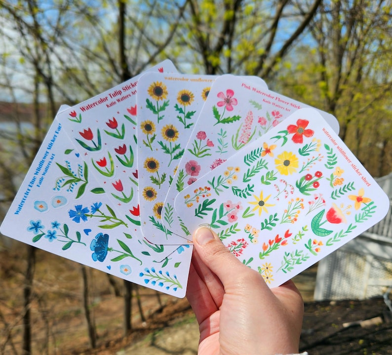 Flower Sticker Sheets 5 Pack, Watercolor Floral Sticker Set, Stickers ...