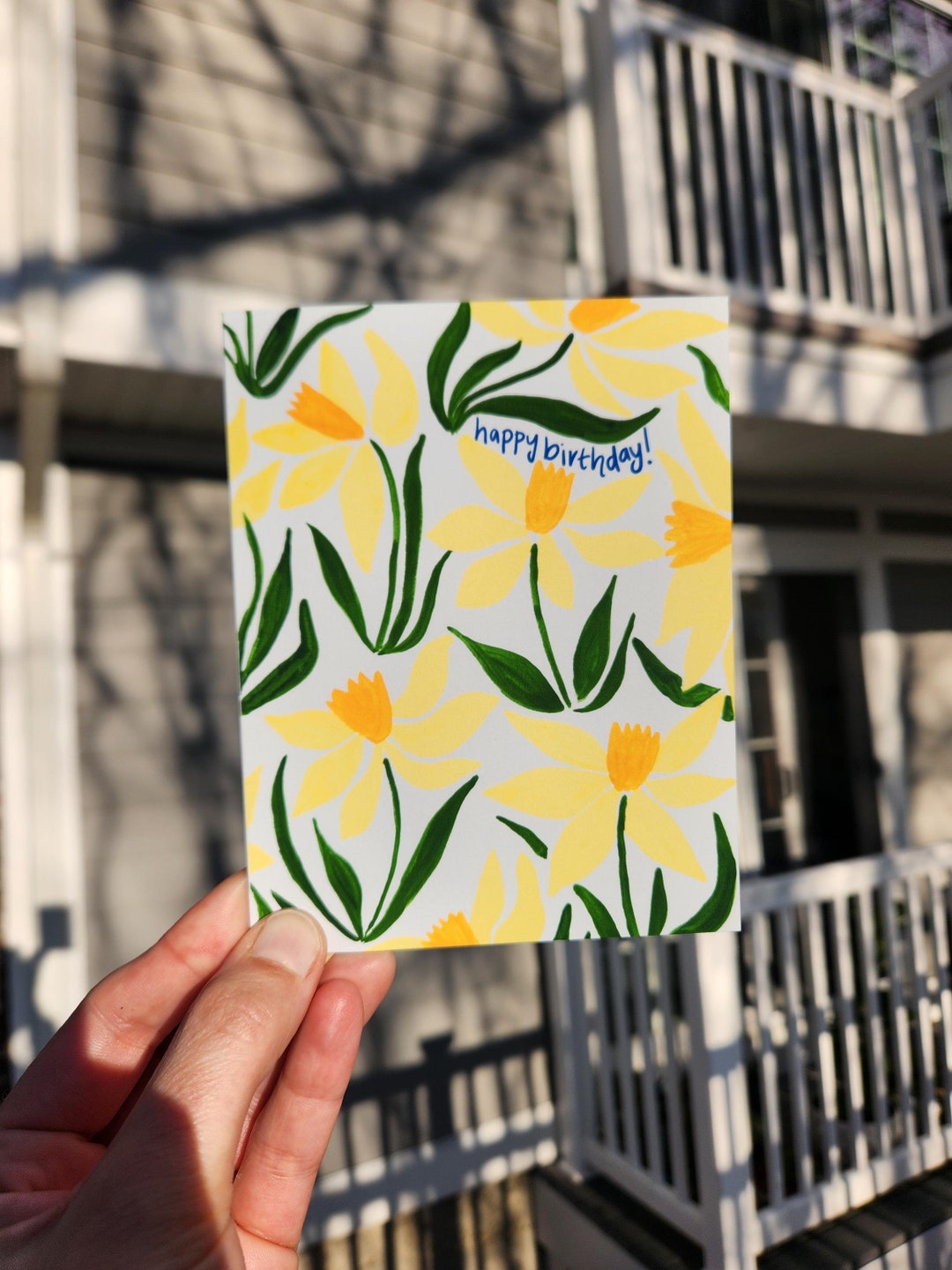 Daffodil Birthday Card Colorful Bday Card, Daffodil Greeting Card ...