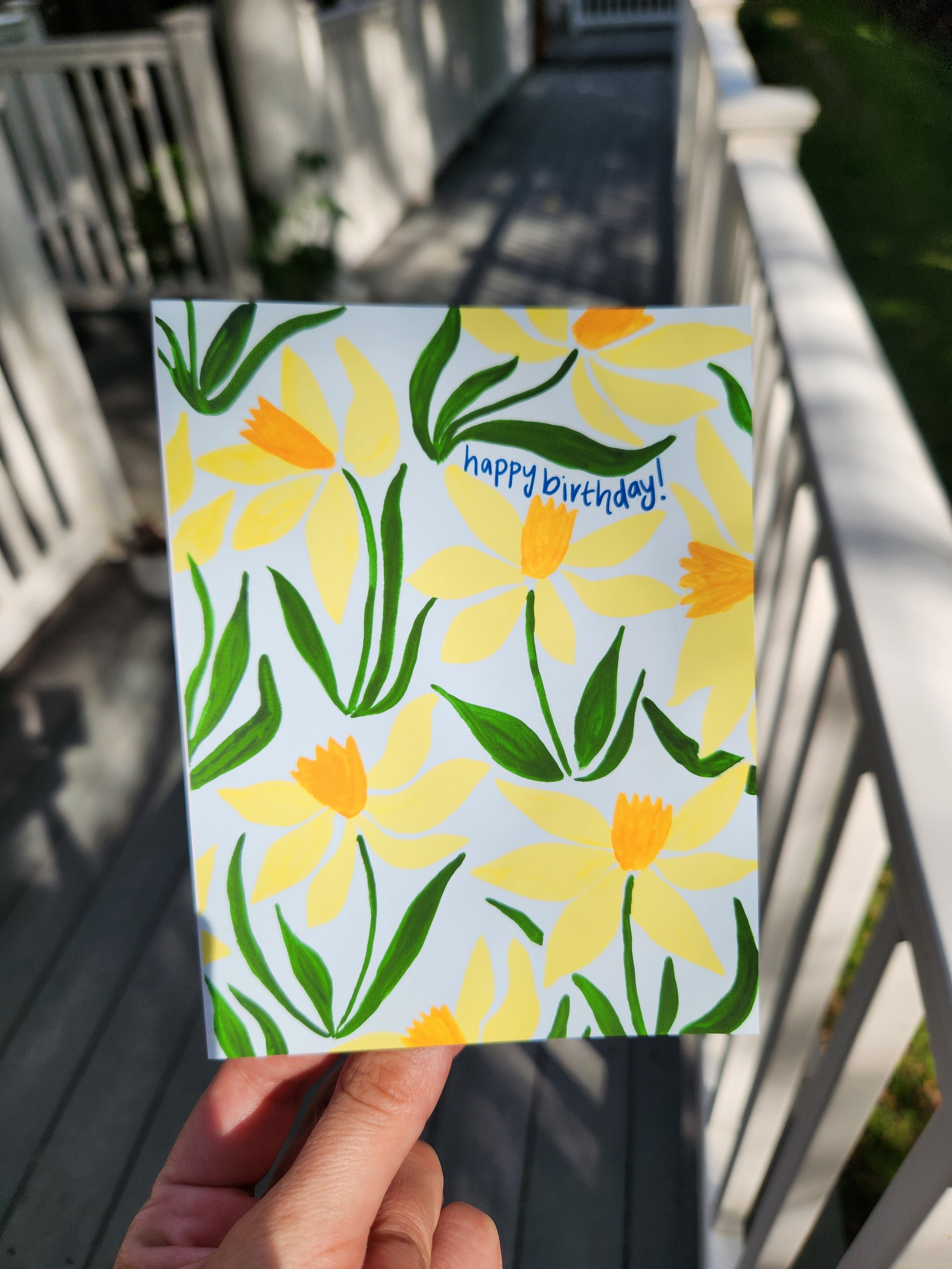 Daffodil Birthday Card Colorful Bday Card, Daffodil Greeting Card ...