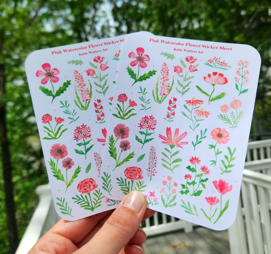 Pink Wildflower Sticker Sheets, Watercolor Floral Sticker Sheet Pack ...