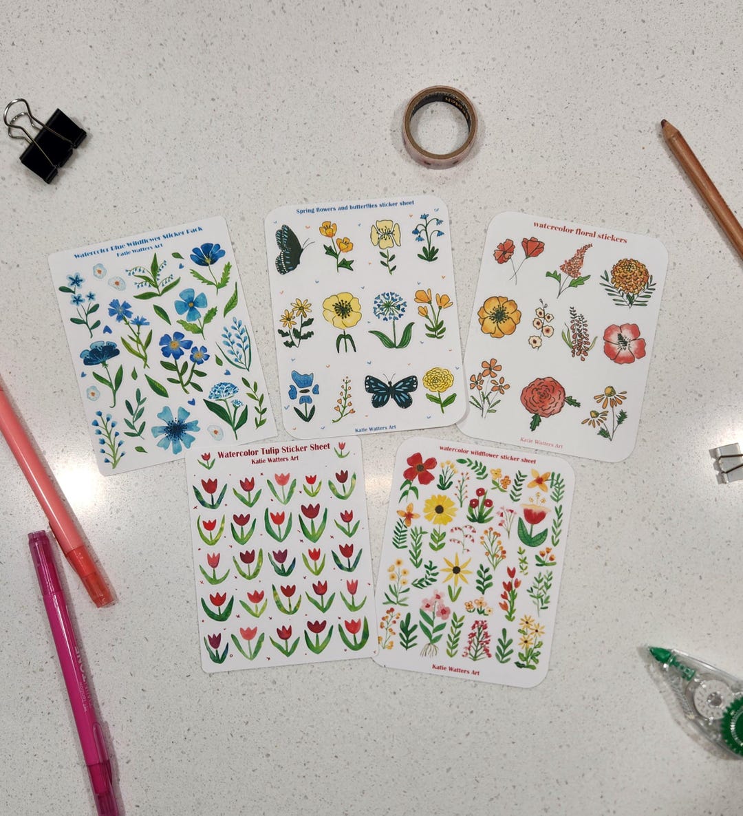 Flower Sticker Sheets Bundle of 5, Stickers Sheets Set, Flower Sticker ...