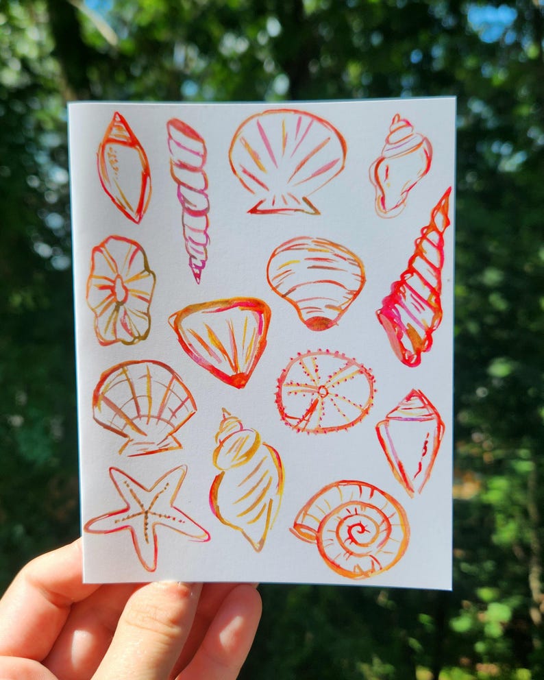 Watercolor Pink Seashell Greeting Card, Summer Thank You Card - Etsy