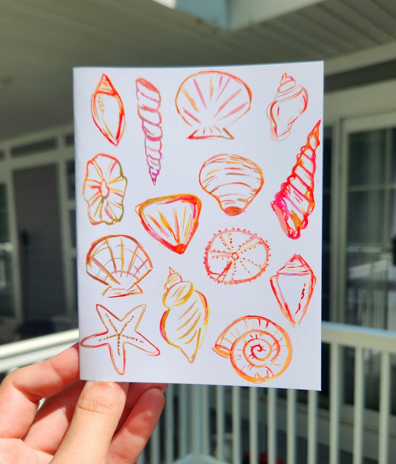 Watercolor Pink Seashell Greeting Card, Summer Thank You Card - Etsy