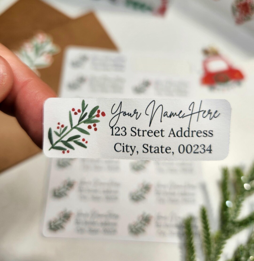 Christmas Return Address Labels: Winter Holly Design, Waterproof ...