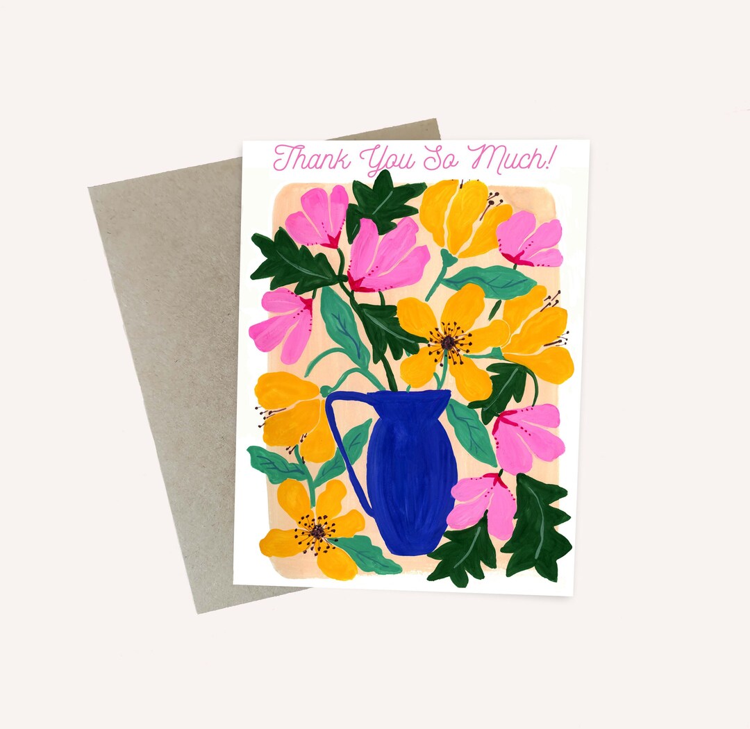 Tropical Thank You Card, Tropical Flower Thank You Note, Bright Floral ...