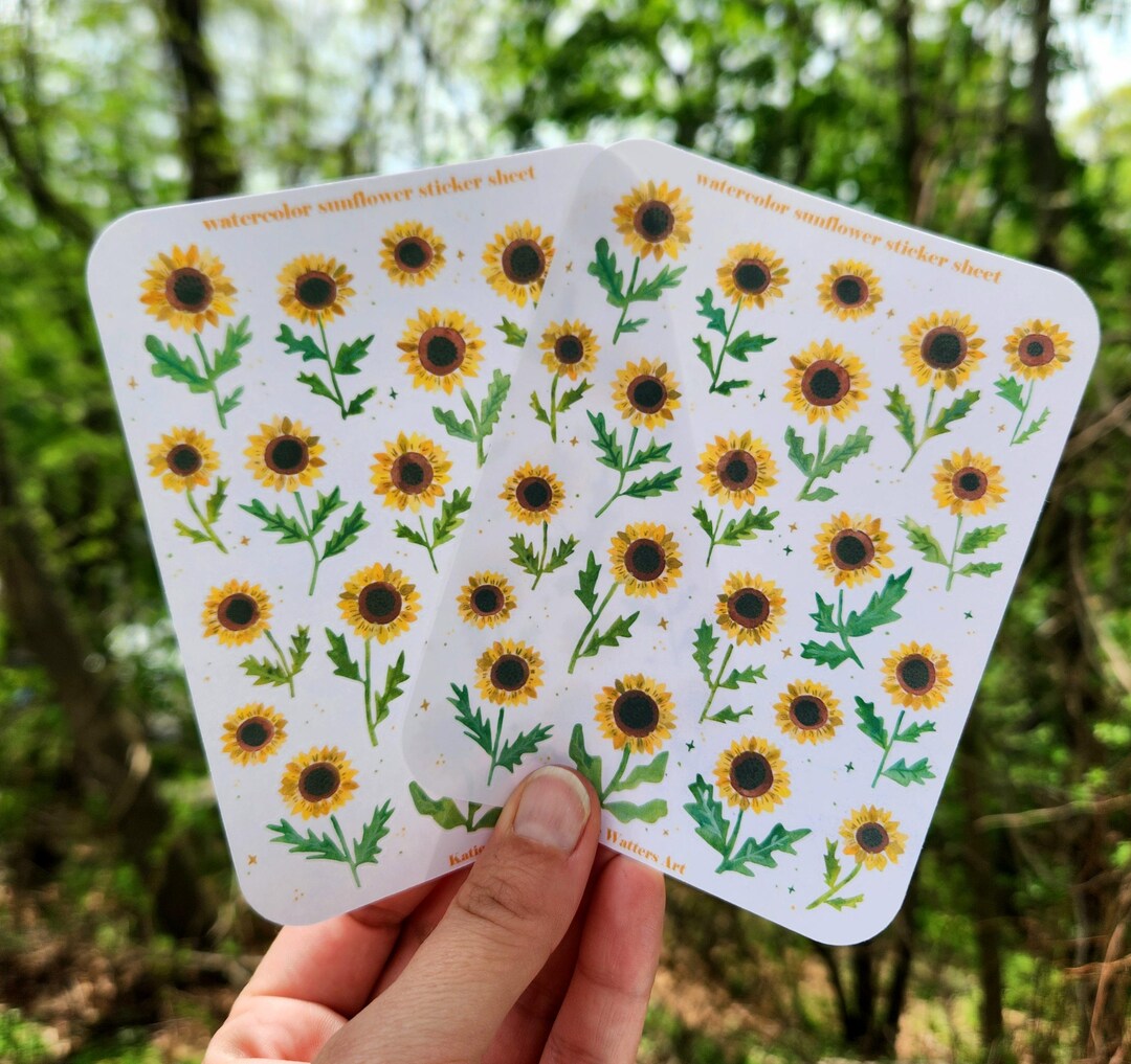 Sunflower Sticker Sheets, Watercolor Stickers Sheet Journal, Sunflower ...