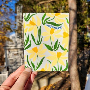 Daffodil Birthday Card, Colorful Bday Card, Daffodil Greeting Card ...