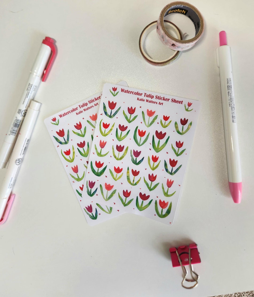 Tulip Sticker Sheets, Watercolor Tulip Sticker Sheet, Flower Stickers ...