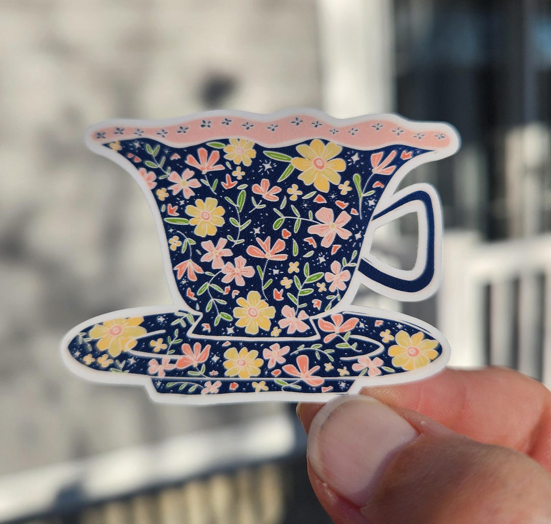 Floral Teacup Sticker: Waterproof Vinyl Laptop Decal - Etsy