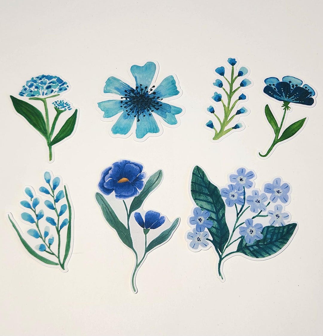 Watercolor Blue Flowers Sticker Pack, Illustrated Blue Wildflower ...