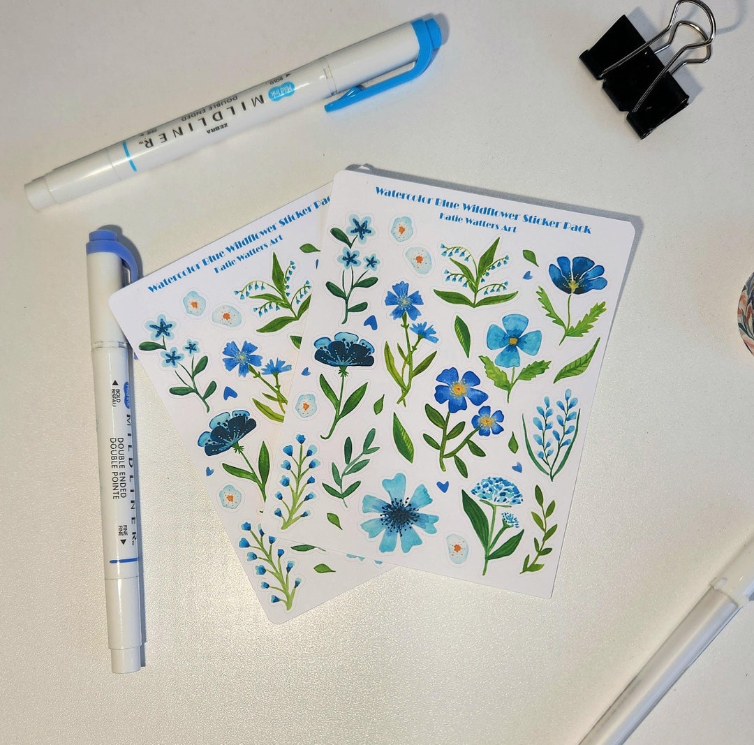 Blue Wildflowers Sticker Sheets, Stickers Sheet Journal, Blue Flower ...