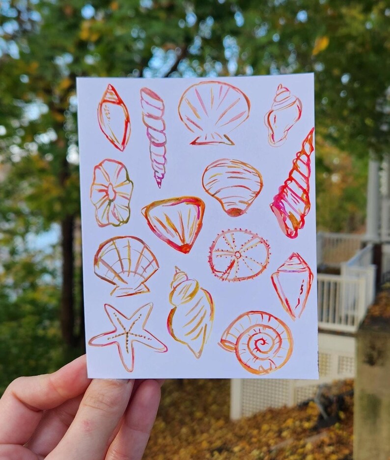 Watercolor Pink Seashell Greeting Card, Summer Thank You Card - Etsy