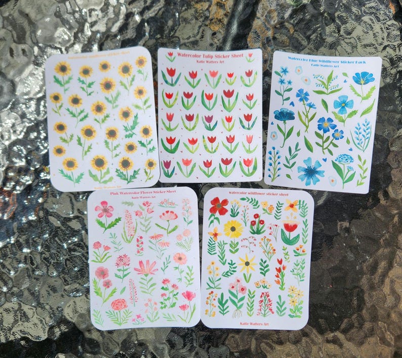 Flower Sticker Sheets 5 Pack, Watercolor Floral Sticker Set, Stickers ...