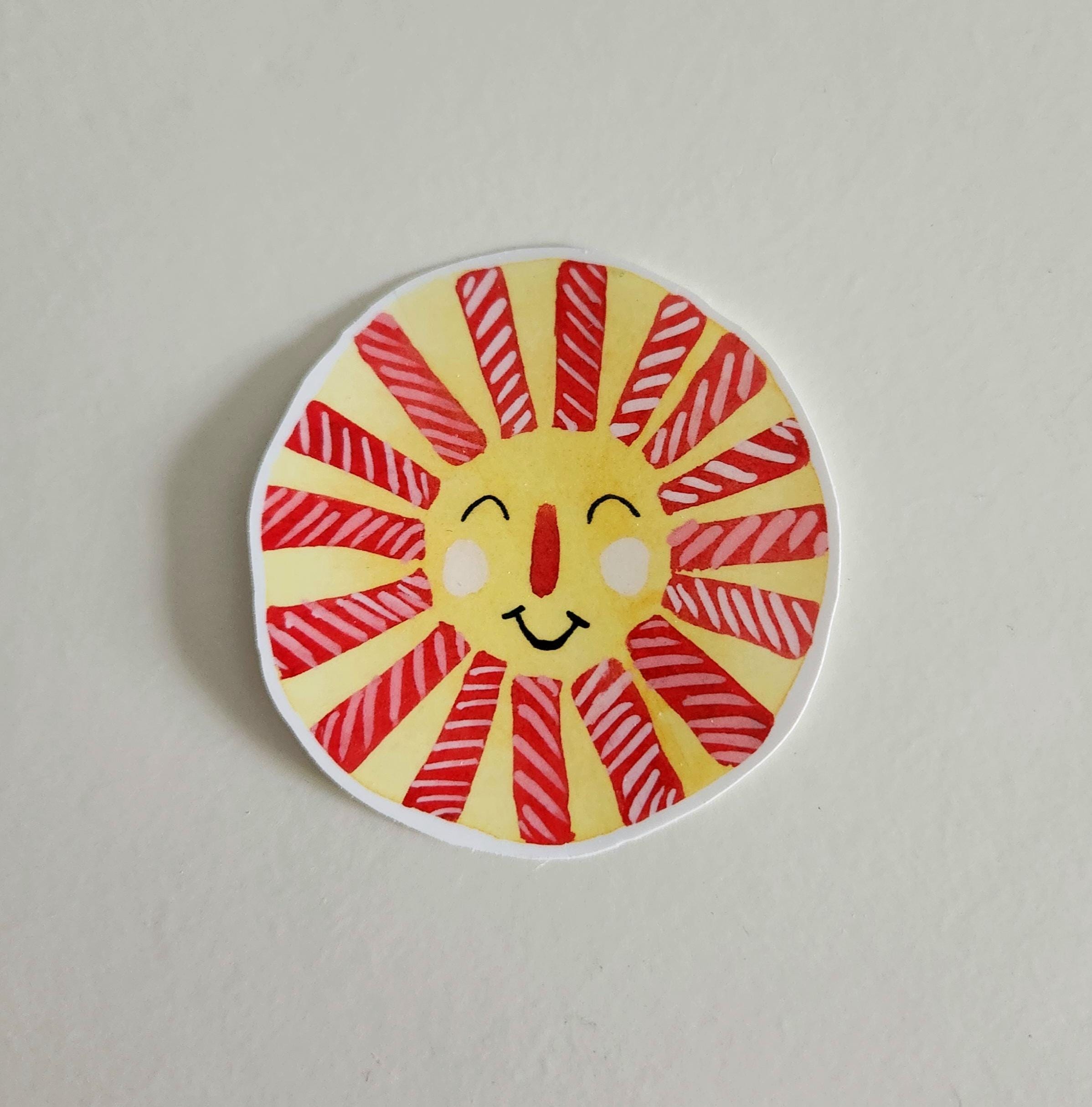 Watercolor Smiling Sun Sticker: Kawaii Vinyl Laptop Decal (2x2 Inches ...