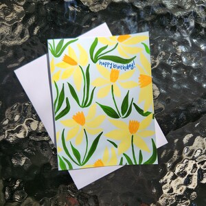 Daffodil Birthday Card Colorful Bday Card, Daffodil Greeting Card ...