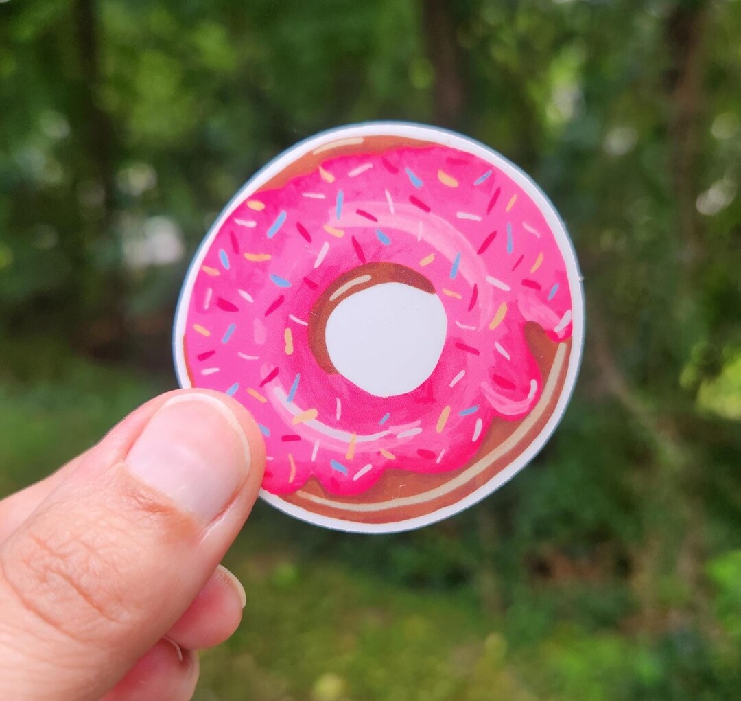 Pink Donut Sticker 2 X 2 Inches, Waterproof Vinyl Matte or Shiny ...