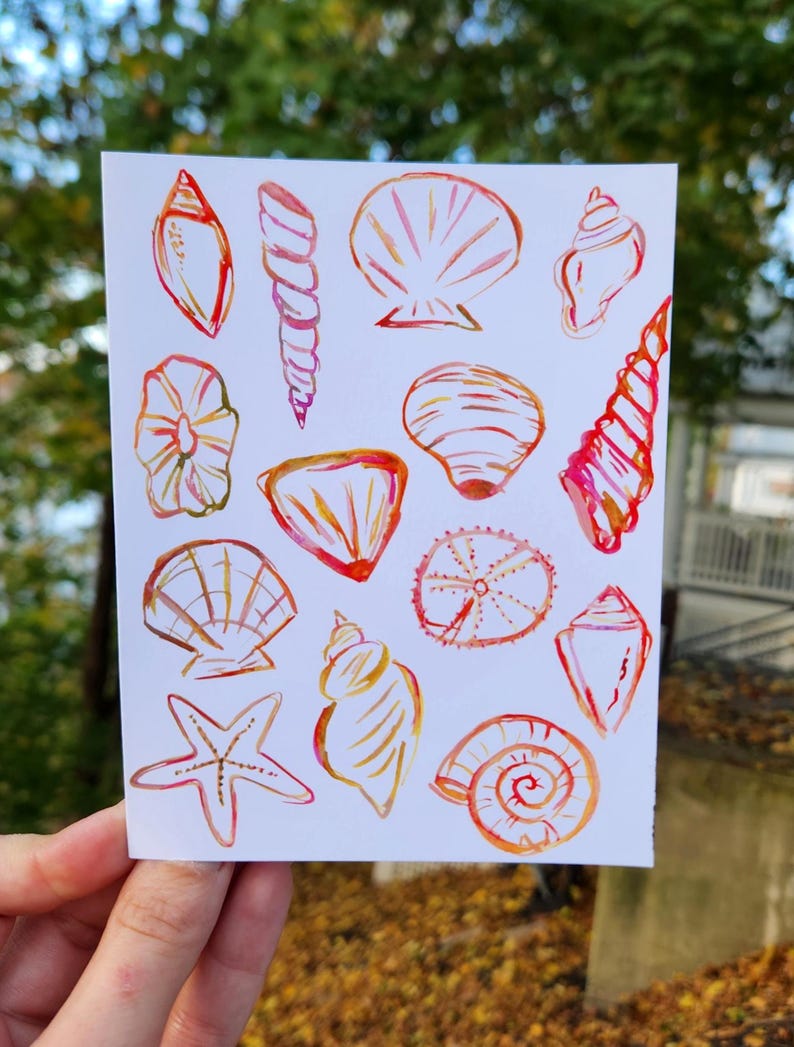 Watercolor Pink Seashell Greeting Card, Summer Thank You Card - Etsy