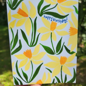 Daffodil Birthday Card Colorful Bday Card, Daffodil Greeting Card ...