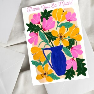 Tropical Thank You Card, Tropical Flower Thank You Note, Bright Floral ...