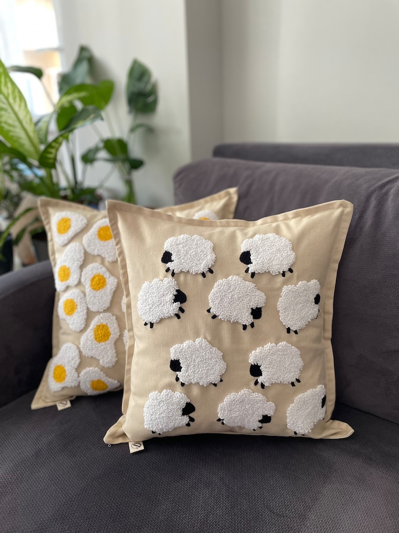 Handmade Sheep Punch Needle Pillow Tuft Pillow Dorm Room - Etsy