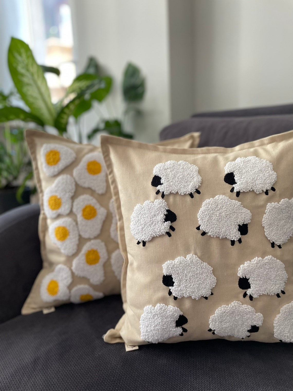 Handmade Sheep Punch Needle Pillow Tuft Pillow Dorm Room - Etsy
