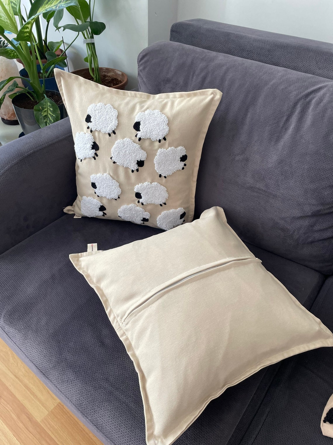 Handmade Sheep Punch Needle Pillow Tuft Pillow Dorm Room - Etsy