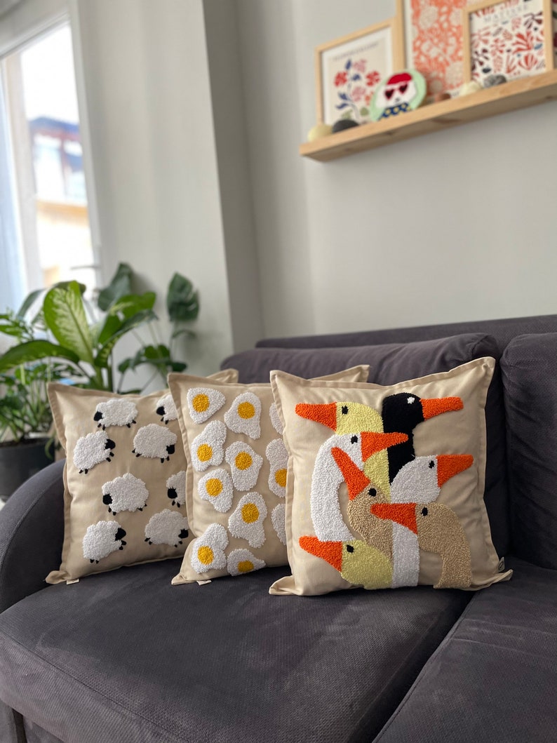 Handmade Sheep Punch Needle Pillow Tuft Pillow Dorm Room - Etsy