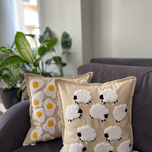 Handmade Sheep Punch Needle Pillow, Tuft Pillow, Dorm Room Decor ...