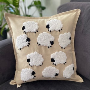 Handmade Sheep Punch Needle Pillow, Tuft Pillow, Dorm Room Decor ...