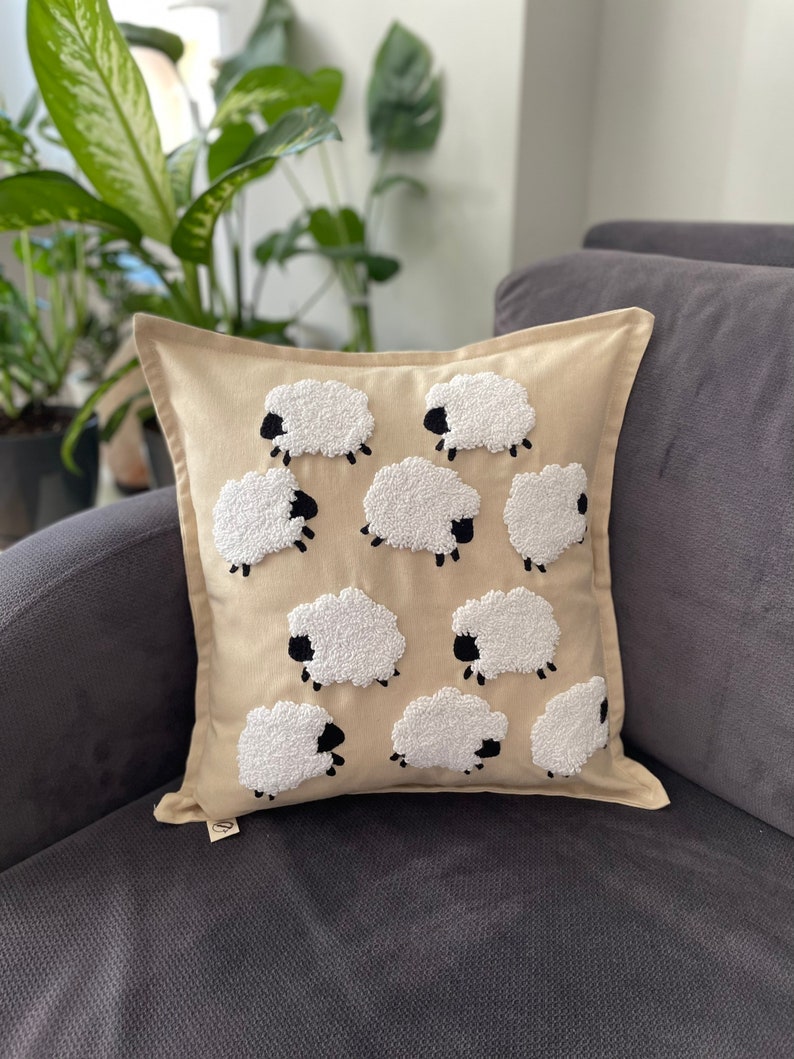 Handmade Sheep Punch Needle Pillow Tuft Pillow Dorm Room - Etsy