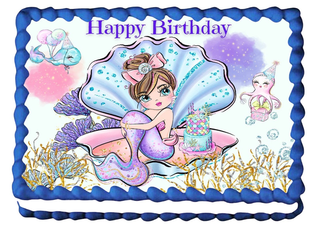 Mermaid Mermaids Party Themed Edible Image Birthday Under the Sea Cake ...