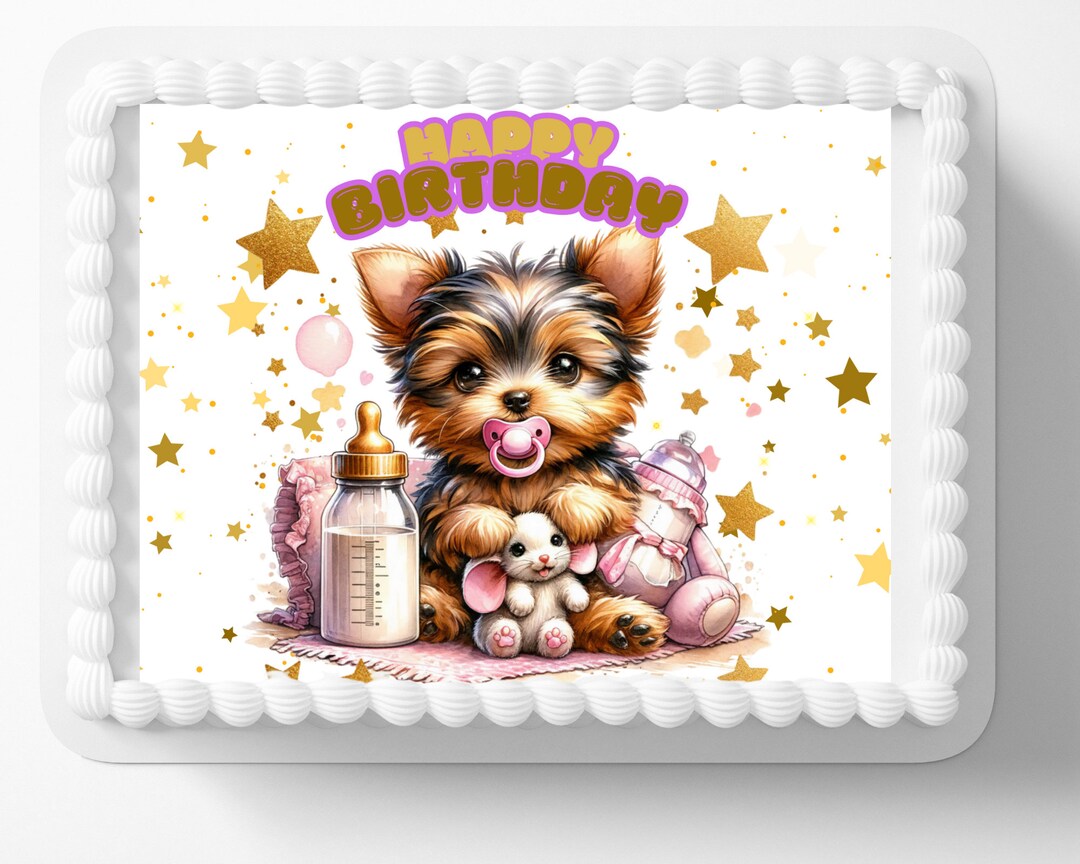 Cute Baby Yorkie Edible Image, Edible Cake Toppers, Baby Sower or ...