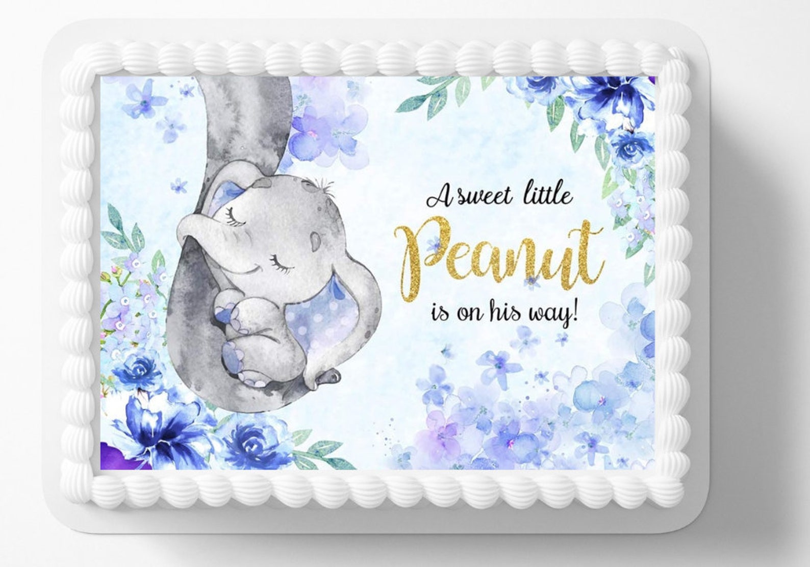 A Little Peanut Elephant Edible Image Edible Baby Shower Cake Topper ...