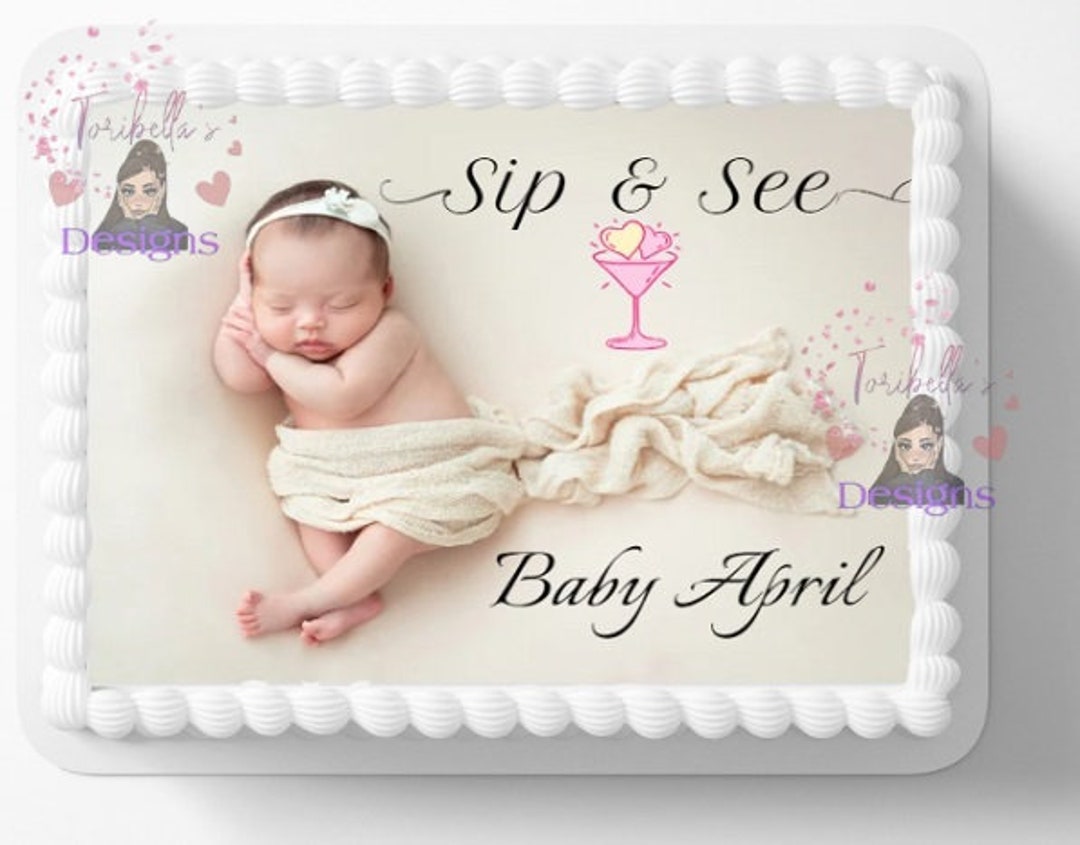 Sip & See Baby Party Announcement Edible Image Cocktails Baby Shower ...