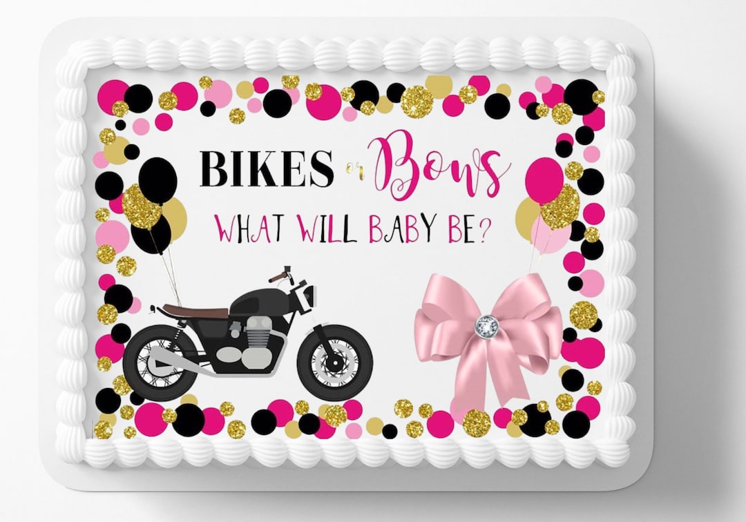 Bikes or Bows Biker Motorcycle Themed Baby Shower Party Cake Topper ...