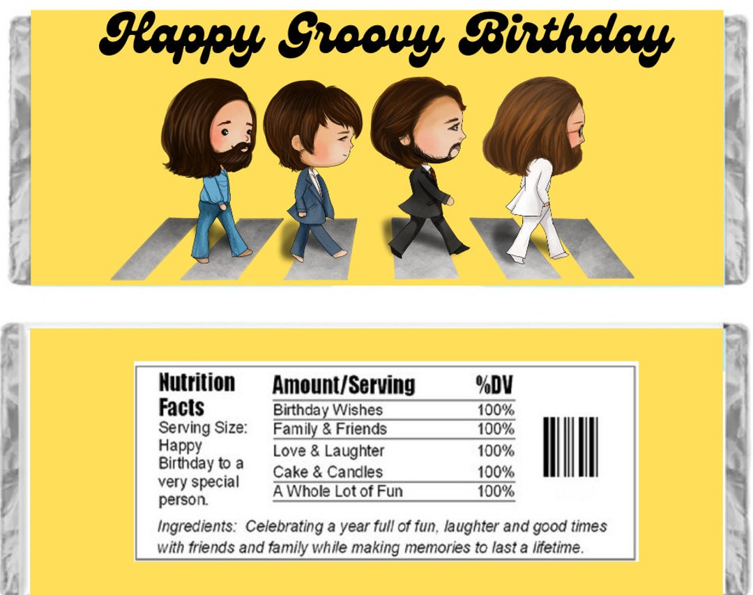 Retro Groovy 60's Classic Rock Happy Birthday Candy Bar Wrappers for ...