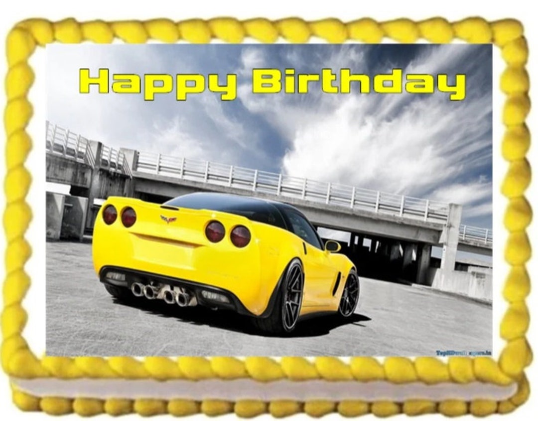 Corvette Yellow Fast Car Image Edible Cake Toppers Cookie Cupcake ...