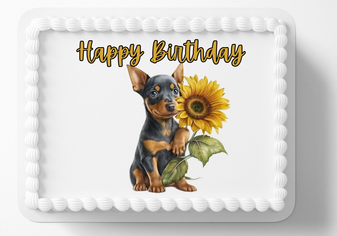 Mini Pinscher & Sunflowers Edible Image, Edible Cake Toppers, Birthday ...