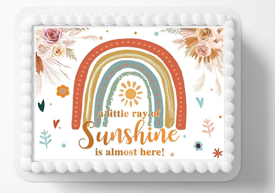 A Little Ray of Sunshine Edible Image, Boho Rainbows Baby Shower Gender ...
