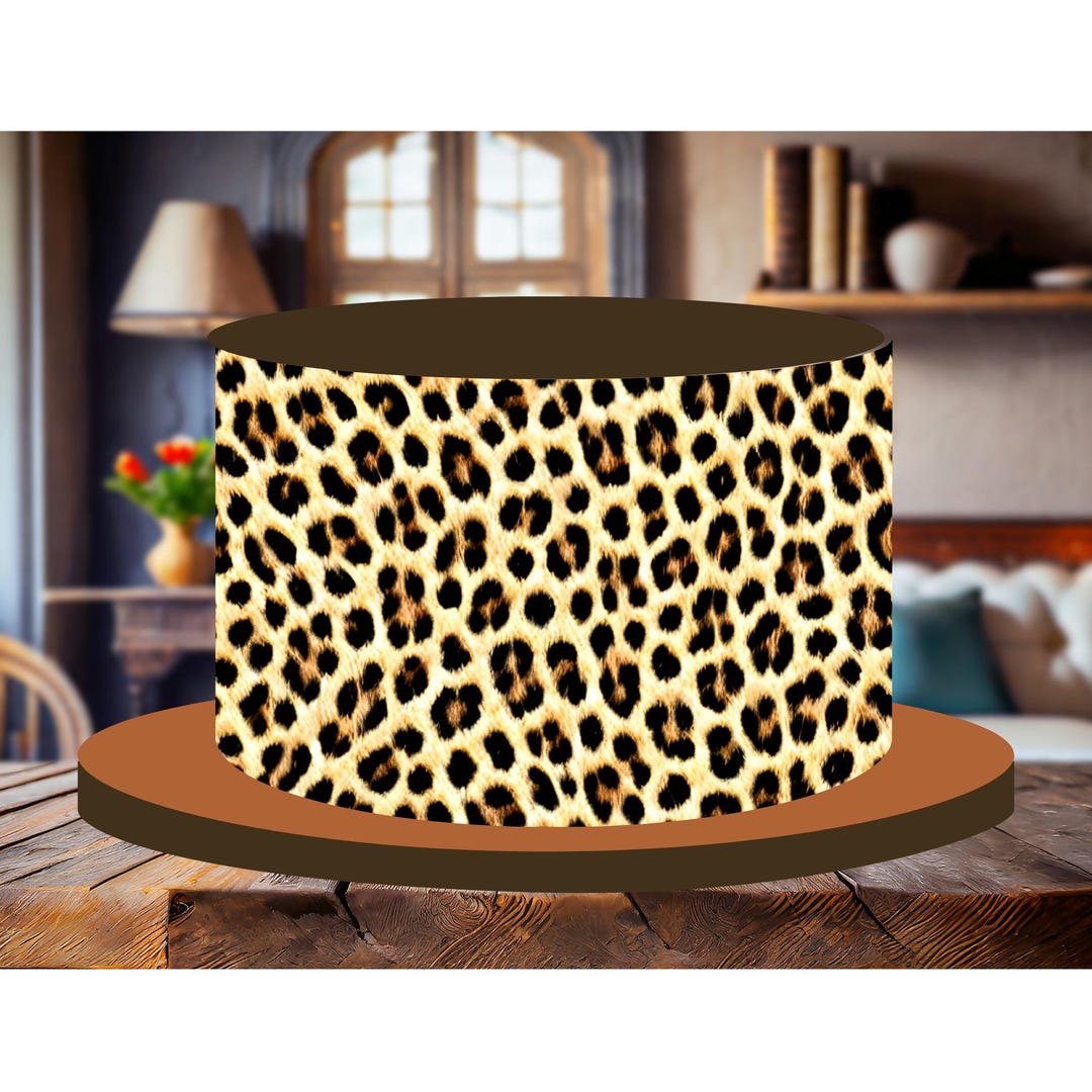 Leopard Print Animal Themed Edible Image Birthday Cake Wrap Wraps Side ...