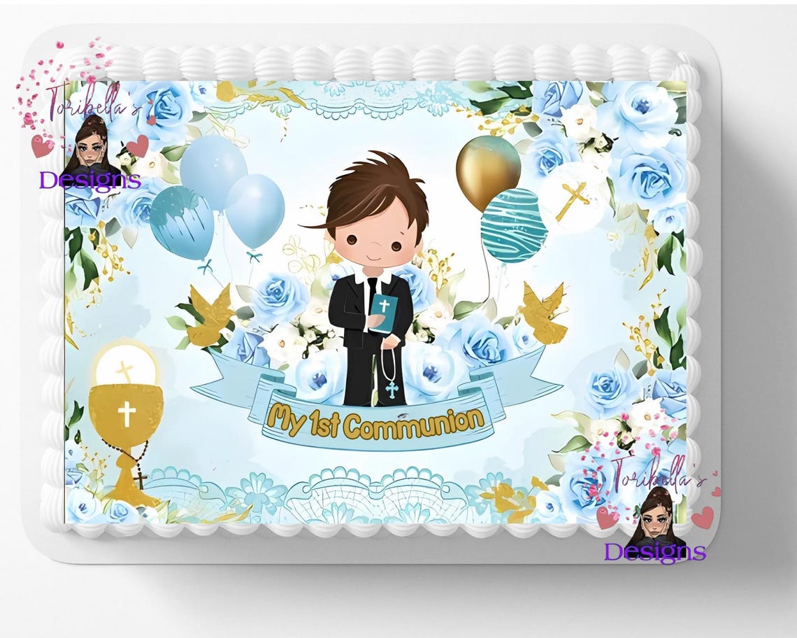 Boy 1st First Communion Edible Image Religious Church Themed Party ...