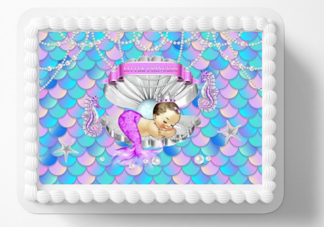 Baby Mermaid Princess Baby Shower Edible Image Themed Birthday Party ...