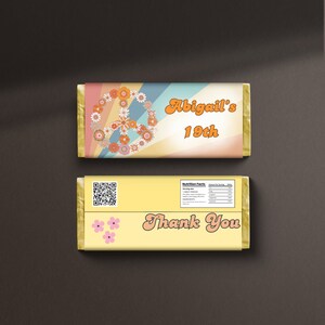 12 Customized Retro Groovy Peace Sign Theme Adhesive Candy Bar Wrappers ...