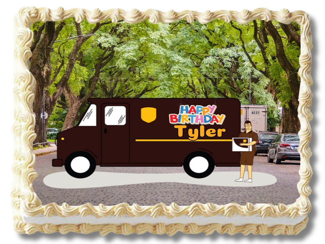Brown Delivery Truck Themed Boys Birthday Party Cake Topper Frosting ...