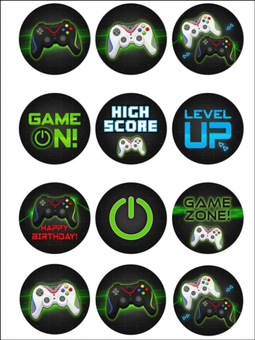 Gamer Level up Video Game on Birthday Party Cupcakes or Cookies Toppers ...