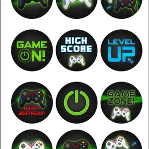 Gamer Level up Video Game on Birthday Party Cupcakes or Cookies Toppers ...