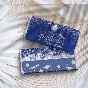 12 Customized Blue Class of 2024 Graduation Theme Adhesive Candy Bar ...