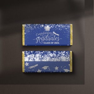 12 Customized Blue Class of 2024 Graduation Theme Adhesive Candy Bar ...
